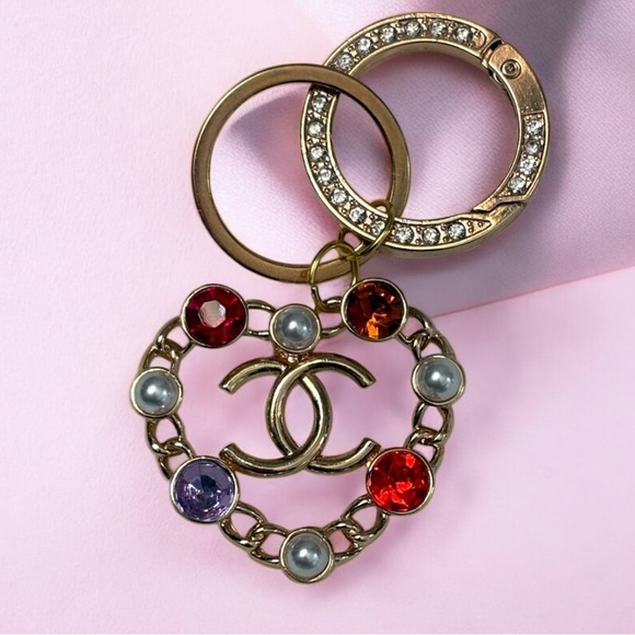 CHANEL | Jewelry | Chanel Gold Heart Keychain With Gemstones | Poshmark
